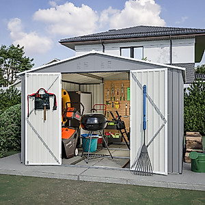 YOPTO 10×10 FT Outdoor Storage Shed,Metal Aluminum Waterproof Tool Sheds with Foundation,Doors & Vents,Heavy-Duty Sheds Unit W/Lock & Key,for Storing Bicycles,Lawnmowers,Barbeques,Gray