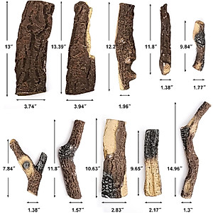 Gas Fireplace Logs 10pcs Fake Fireplace Logs Faux Electric Fireplace Logs for Gas Fireplace Insert, Large Ceramic Wood Fake Fire Logs for Outdoor Fire Pit Firebowl Indoor Fireplace Decoration