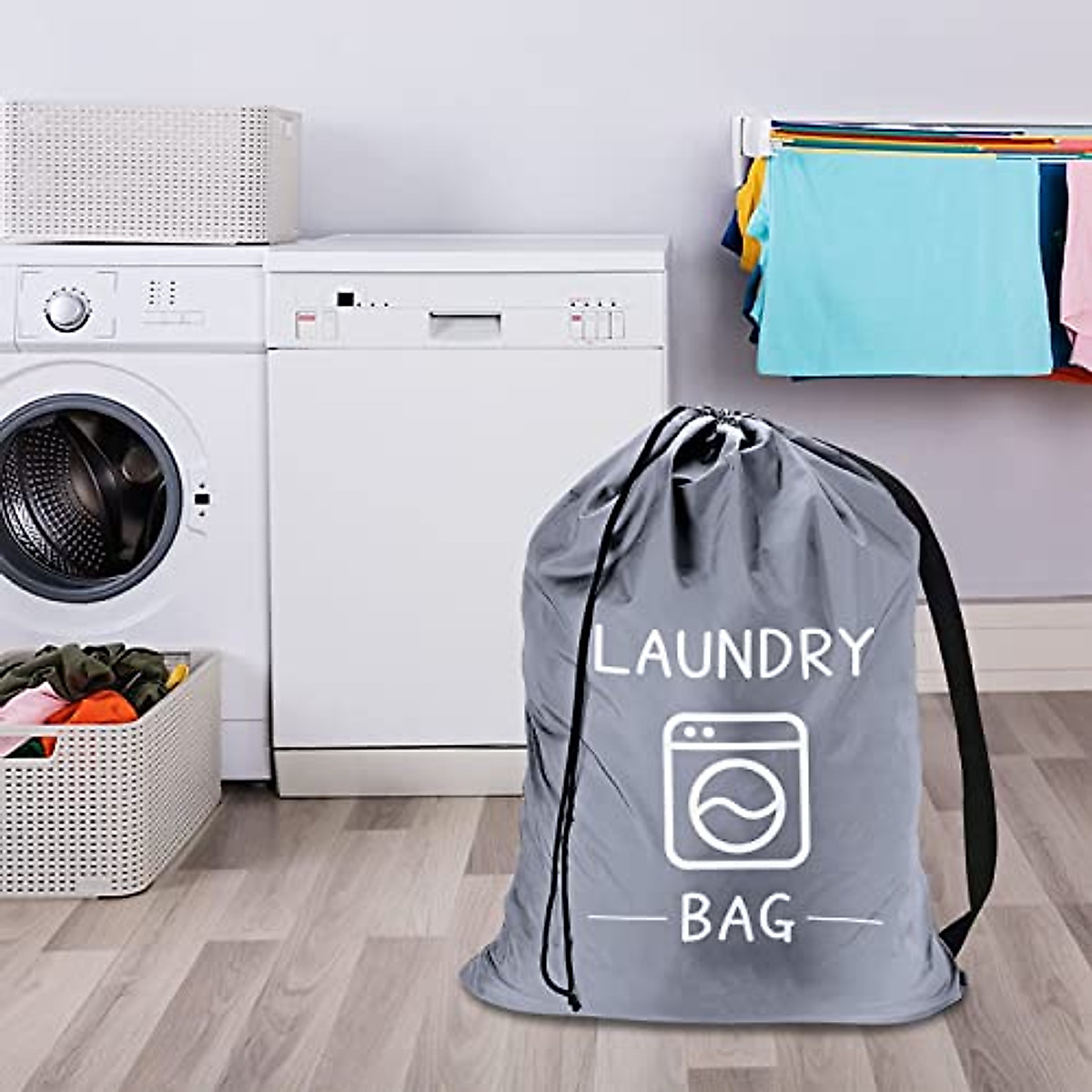 Laundry Bag with Strap, Laundry Bags Extra Large Heavy Duty, Travel Laundry Bags for Dirty Clothes, Dirty Laundry Travel Bag, Canvas Laundry Bag, Easy Fit a Laundry Hamper or Basket…