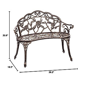 PayLessHere Garden Bronze Park Bench Yard Furniture Cast Aluminum Rose Antique