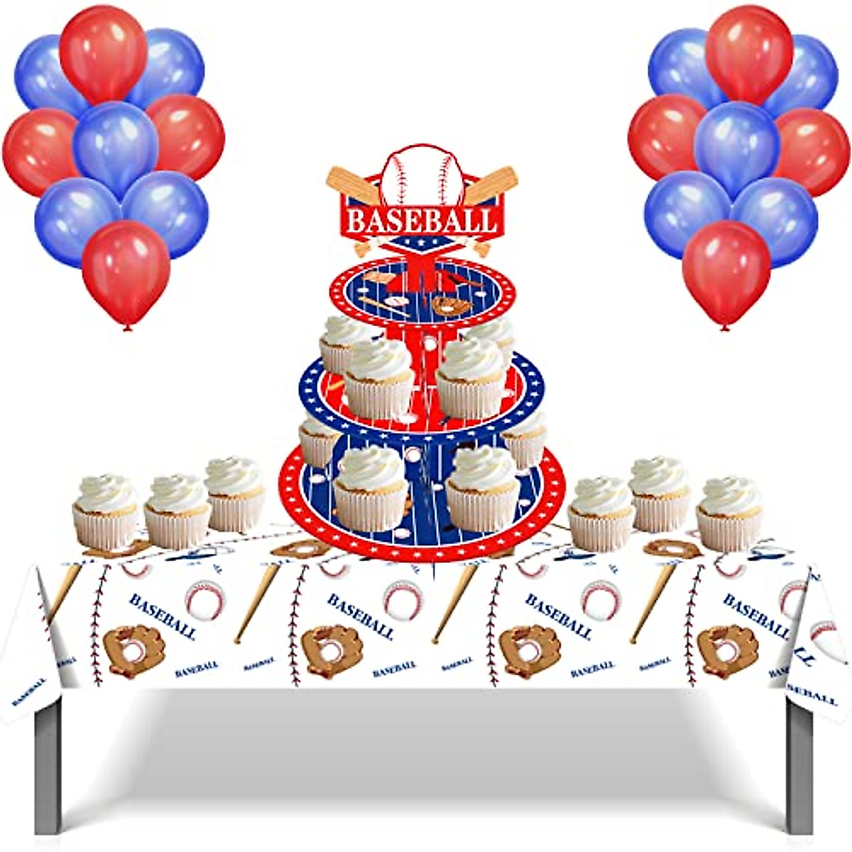 Baseball Theme Cupcake Stand 3 Tiered Baseball Cupcake Stand Sport Theme Cake Holder Baseball Player Cake Decoration for Baseball Softball Sport Birthday Party Supplies