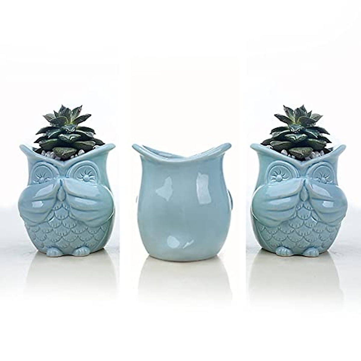 YONGYAN Owl Flower Pot Statue Decoration Ceramics Garden Planters Containers Pot Bookshelf Office Desktop Decor (Blue)