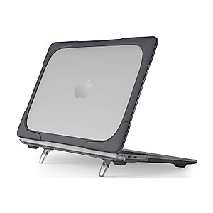 ProCase for MacBook Air 13 Inch Case 2020 2019 2018 Release A2337 M1 A2179 A1932, Heavy Duty Slim Hard Shell Protective Cover with Fold Kickstand for MacBook Air 13 Retina with Touch ID -Black