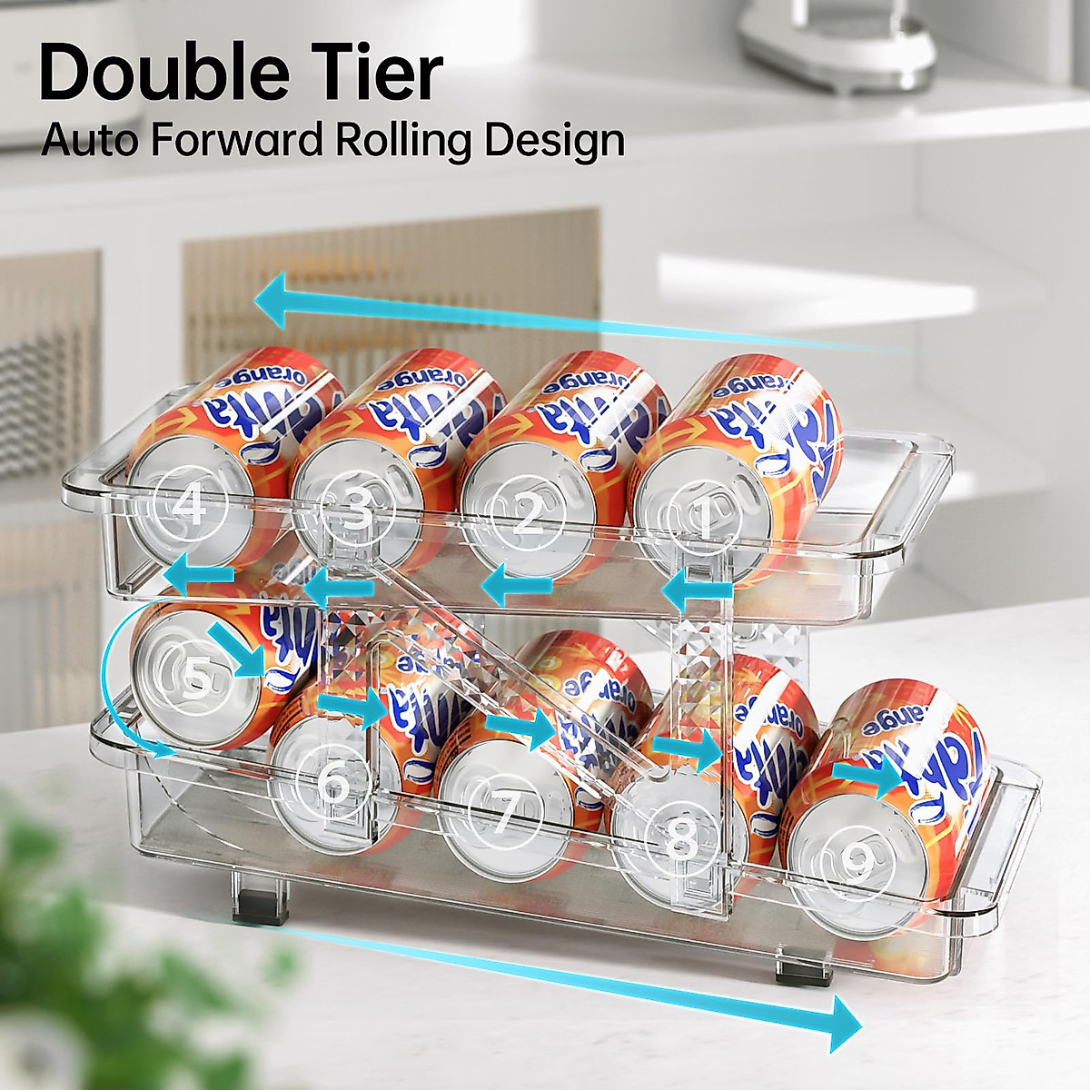 LAMU Soda Can Dispenser for Refrigerator, Set of 2 Adjustable Width Soda Can Organizer 2-Layer Beverage Pop Can Holder Drink Organizer for Fridge, Pantry, Cabinet, Countertop, Clear