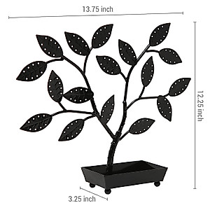 MyGift Black Metal Hanging Jewelry Tree Earring Display Stand, Necklace Bracelet Organizer Rack with Ring Dish Tray