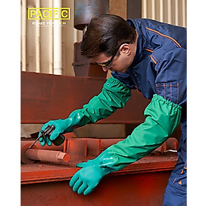 PACIFIC PPE 26" Rubber Gloves, Chemical Resistant Gloves PVC Reusable, Heavy Duty Waterproof Gloves with Cotton Liner, Anti-skid, Acid-alkali and Oil, X Large