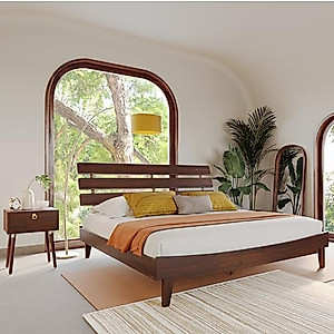 Bme Caden 15'' Bed Frame with Adjustable Headboard - Mid Century, Retro Style with Acacia Wood - No Box Spring Needed - Wood Slat Support - Easy Assembly - Walnut, King (U.S. Standard)