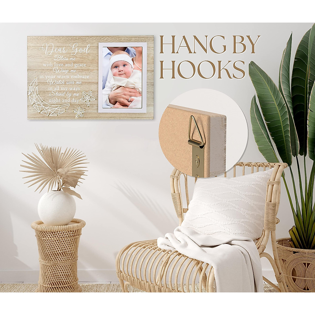 Baptism Gifts for Girls - Baptismal Gifts, Christening Gifts for Baby Girls, Boys - Baby Dedication Gifts from Godmother, Godfather, Godparent - Wood Picture Frame, 4"x 6" Photo, Wall & Tabletop