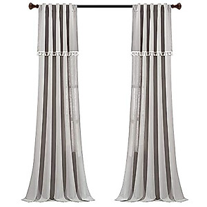 Lush Decor Ivy Tassel Faux Linen Window Curtain Panel Pair, 84 in x 40 in, Light Gray