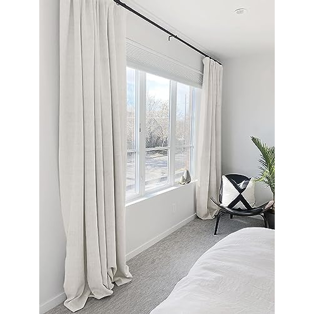100% Blackout Shield Linen Blackout Curtains 108 Inches Long 2 Panels Set, Clip Rings/Rod Pocket Blackout Curtains No Light, Black Out Curtains & Drapes for Bedroom, 50 inches Wide Each Panel, Beige