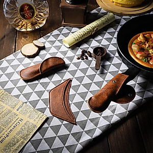 6 Pieces Cast Iron Handle Cover Handmade Thick Skillet Handle Cover Full Grain Frying Pan Handle Sleeve Rustic PU Leather Hot Handle Holder Double Layered Leather Handle Cover Assist Grip for Kitchen