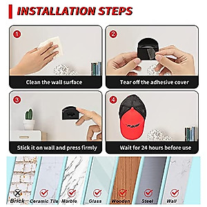 SUPERNIGHT 12 Pack Adhesive Hat Hooks for Wall, Hat Racks for Baseball Caps, Minimalist, No Drilling, Strong Hold Hat Hangers for Closet Door Wall (Black)