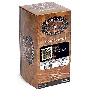 Baronet Coffee Pods [Egg Nog Coffee-54 Pods] Flavored Single Cup Use, Compatible with Senseo Coffee Machines [3 Boxes of 18 Single Serve 10 Gram Pads] Regular Strength Soft Coffee Pods, Medium Roast