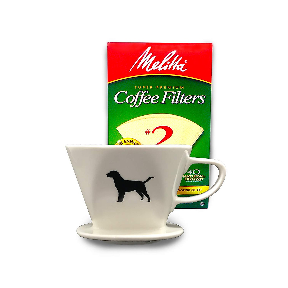 Black Lab Coffee Pour Over Single Cup Ceramic Brewer with Melitta Filters by Simply Charmed (Black Lab)