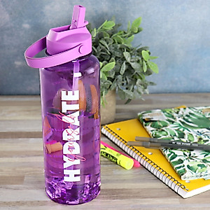 Gibson Home Brever 50oz Hydrate Yourself Hourly Motivation Water Bottle in Purple