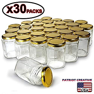 Hexagon Jars Gold Lid (30pcs 6.0 oz) Hexagon Glass Jars with 30pcs Gold Plastisol Lined Lids for Jam Honey Jelly Wedding Favors Baby Shower Favors Baby Food DIY Magnetic Spice Jars Crafts Canning Jar
