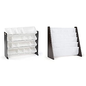 Humble Crew, Black with White Extra-Large Supersized Storage Organizer, Plastic Bins & Espresso/White Kids Book Rack Storage Bookshelf, 4 Tiers