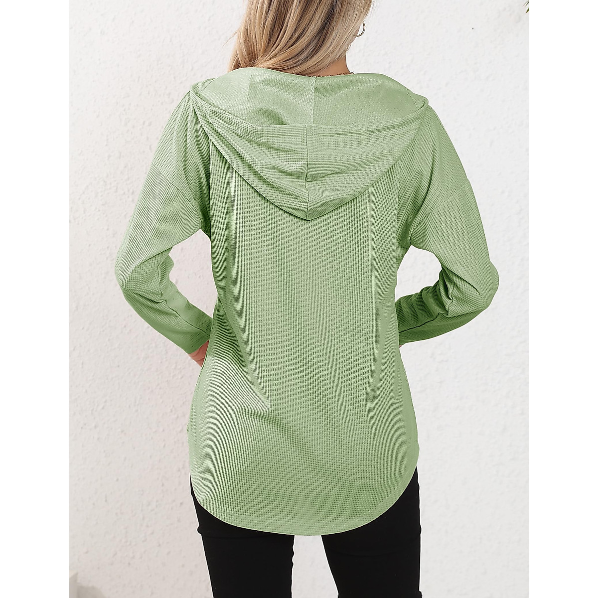 morhuduck Women's V Neck Hoodies Long Sleeve Sweatshirt Drawstring Pullover Tops with Pocket (Mint Green M)