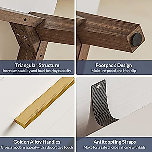 BELLEZE Sideboard Buffet Cabinet with 3 Drawers & 2 Doors, Console Table for Kitchen Glass Storage Cabinet Coffee Bar Accent Cabinet for Living Room Dining Room Hallway, White