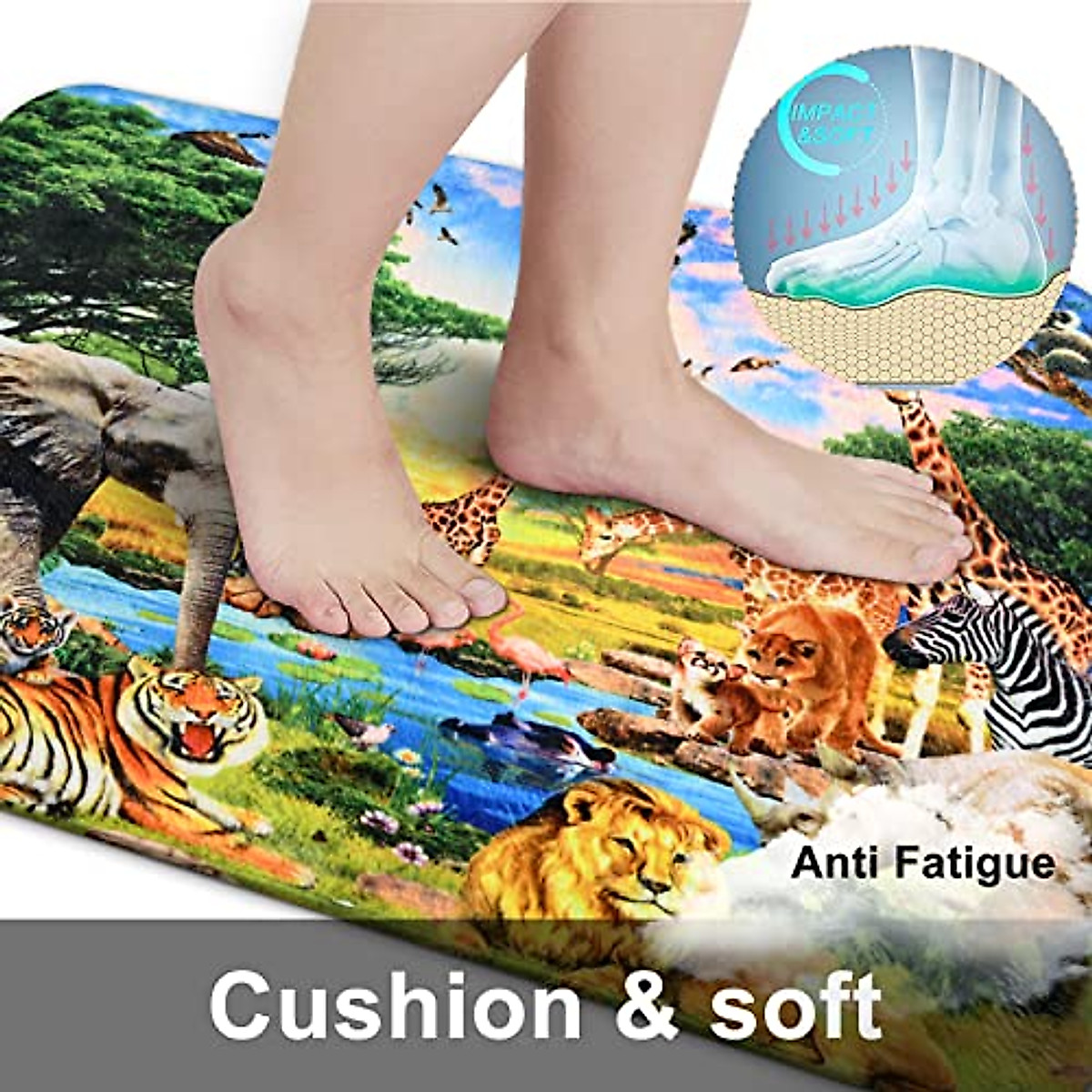 Funny Wild Animal Shower Curtain Sets with Memory Foam Bath Mat, Non-Slip Bath Rugs and Toilet Lid Cover, Kids Jungle Nature Shower Curtains for Bathroom with Hooks, Lion Tiger Elephant Bathroom Set