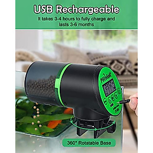 Petbank Automatic Fish Feeder - Rechargeable Timer Fish Food Dispenser with USB Charger Cable, for Aquarium or Fish Tank