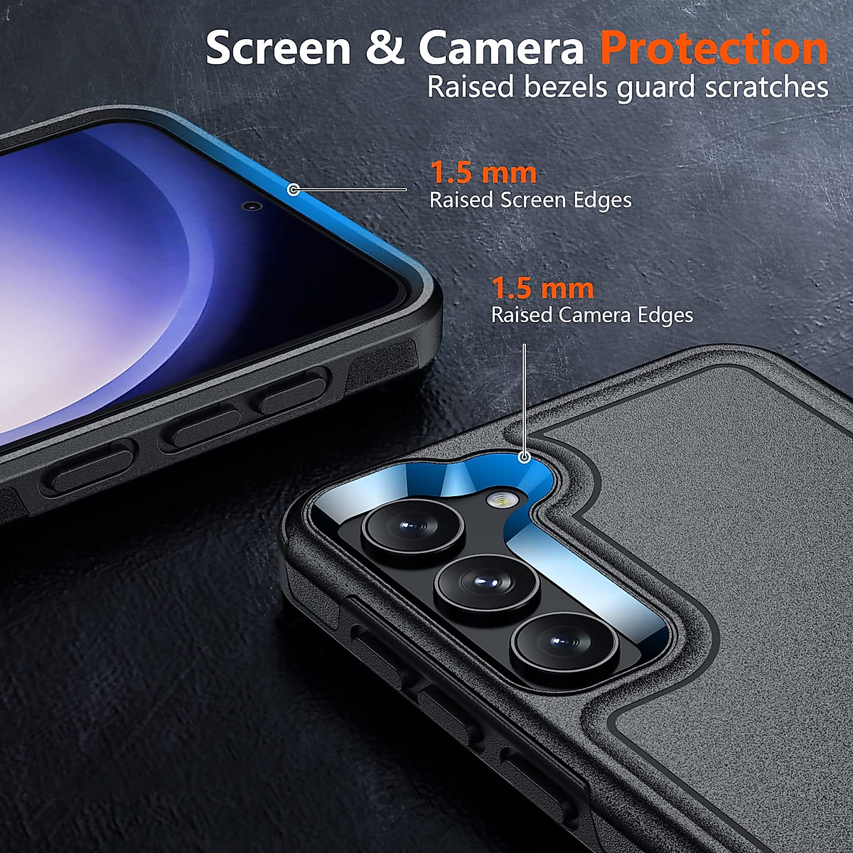 SPIDERCASE Designed for Samsung Galaxy S23 Case, [10 FT Military Grade Drop Protection], 2 Pack [Tempered Glass Screen Protector+Camera Lens Protector] Heavy Duty Shockproof Case, Black