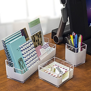 Sorbus Acrylic Desk Organizers Set – 3-Piece, Includes Desk Organizer Caddy, Memo Tray and Pen Cup, Modern Desk Accessories Organizer Great for Home or Office, White Clear (Desk Organizer Set)