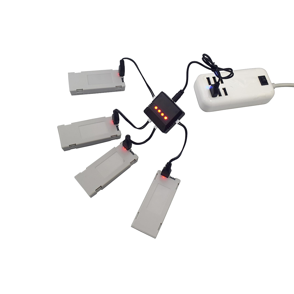 Fytoo 4PCS 3.7V 1800mah LiPo Battery with 4-in-1 Charger for E88 E99 E525 K3 S1 P1 P8 E88PRO E88MAX E99PRO P5PRO RC Quadcopter Accessories Drone Spare LiPo Battery