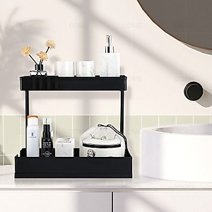 JINEWA Under Sink Organizers and Storage, 2 Pack Large Capacity Heavy Load Pull-out Under Sink Shelves with Sliding Drawer for Kitchen and Bathroom, 2 Tier Under Sink Storage Organizer,Black (BLACK)