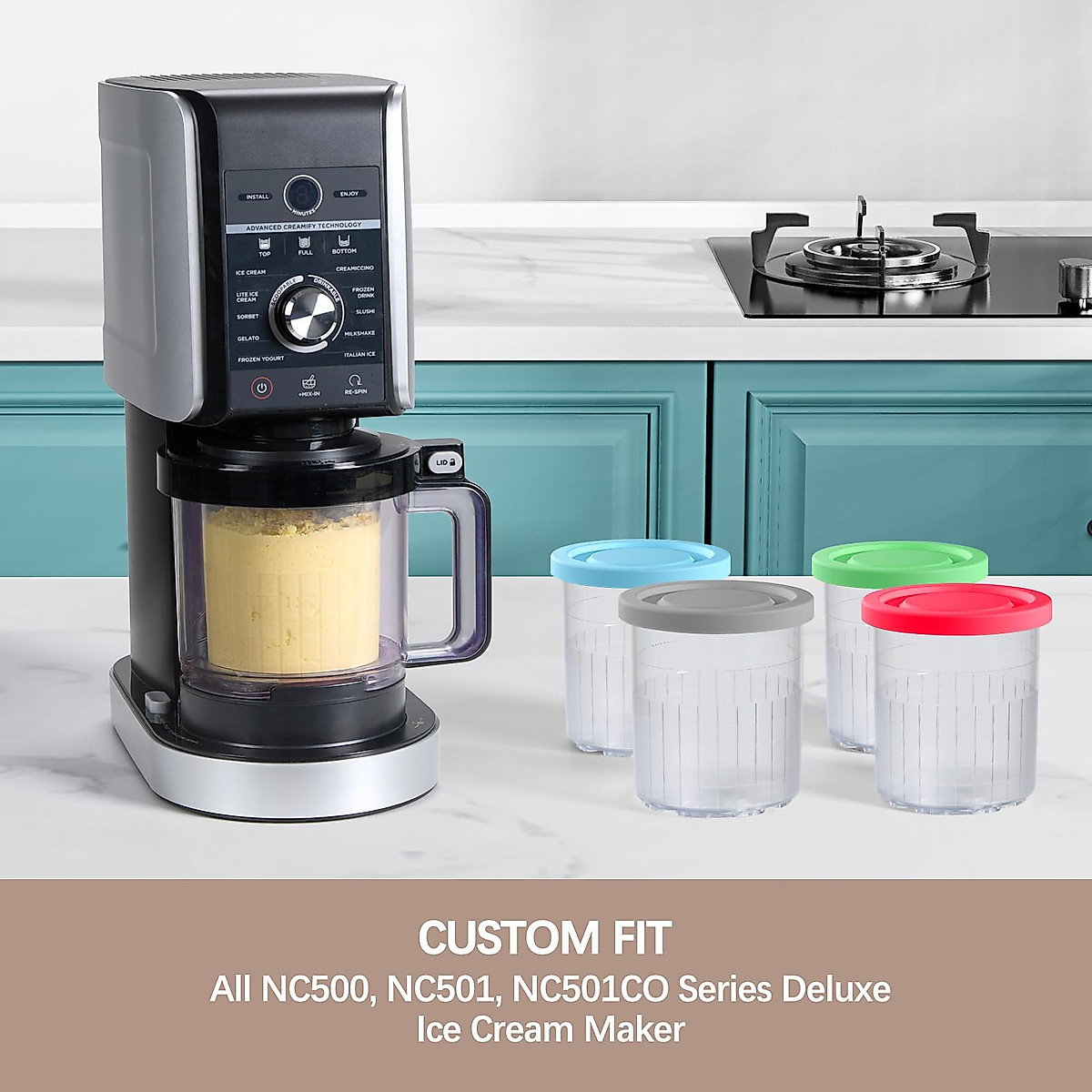 24OZ Ninja Creami Pints and Lids - 4 Pack Ninja Creami Containers, Ninja Creami Deluxe Pints, XL Creami Pint Containers Compatible with Ninja Creami Deluxe 11-in-1 NC500 & NC501 Series Ice Cream Maker