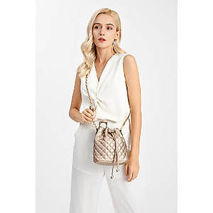 Tepilte Quilted Tote Bag for Women Croseebody Handbags Solid Color Satchel Handbags with Metal Shoulder Strap(Champagne)