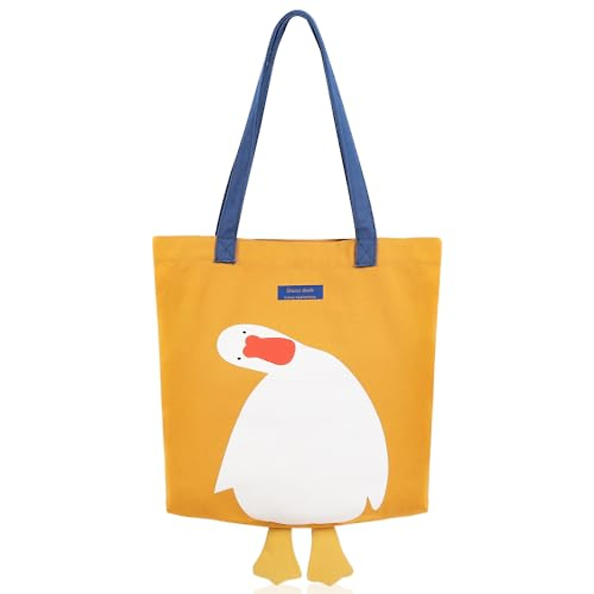 MEETPET Cute Canvas Tote Bag for Women and Teen Girls, Reusable Cotton Cloth Bag for Lunch Grocery School Shopping and Beach (Shoulder Carry Yellow Duck)