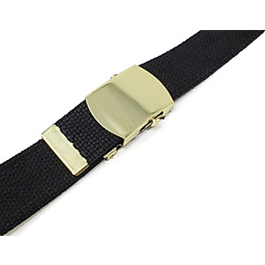 Canvas Web Belt Military Style with Brass Buckle and Tip 54" Long Many Colors (Black)