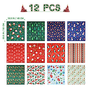 YARNOW 12 Pieces Christmas Fabric Bundles Squares Fabric Bundle Xmas Fabric for Xmas Sewing Crafting DIY Supplies (18.9 x 20.5 Inch)