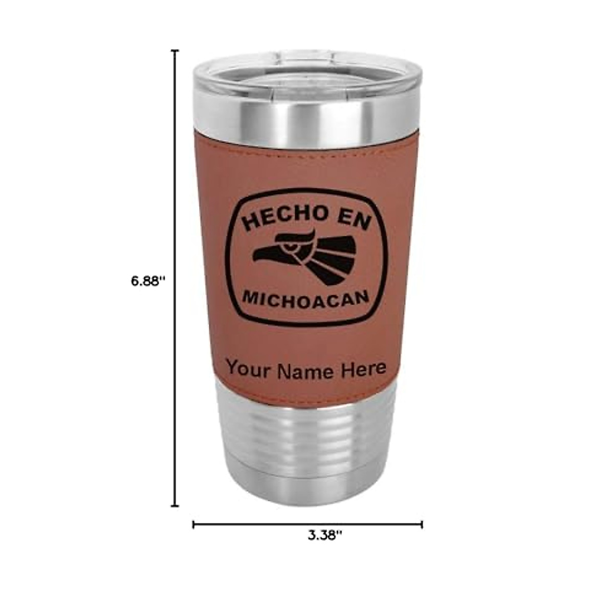 LaserGram 20oz Vacuum Insulated Tumbler Mug, Hecho en Michoacan, Personalized Engraving Included (Faux Leather, Dark Brown)
