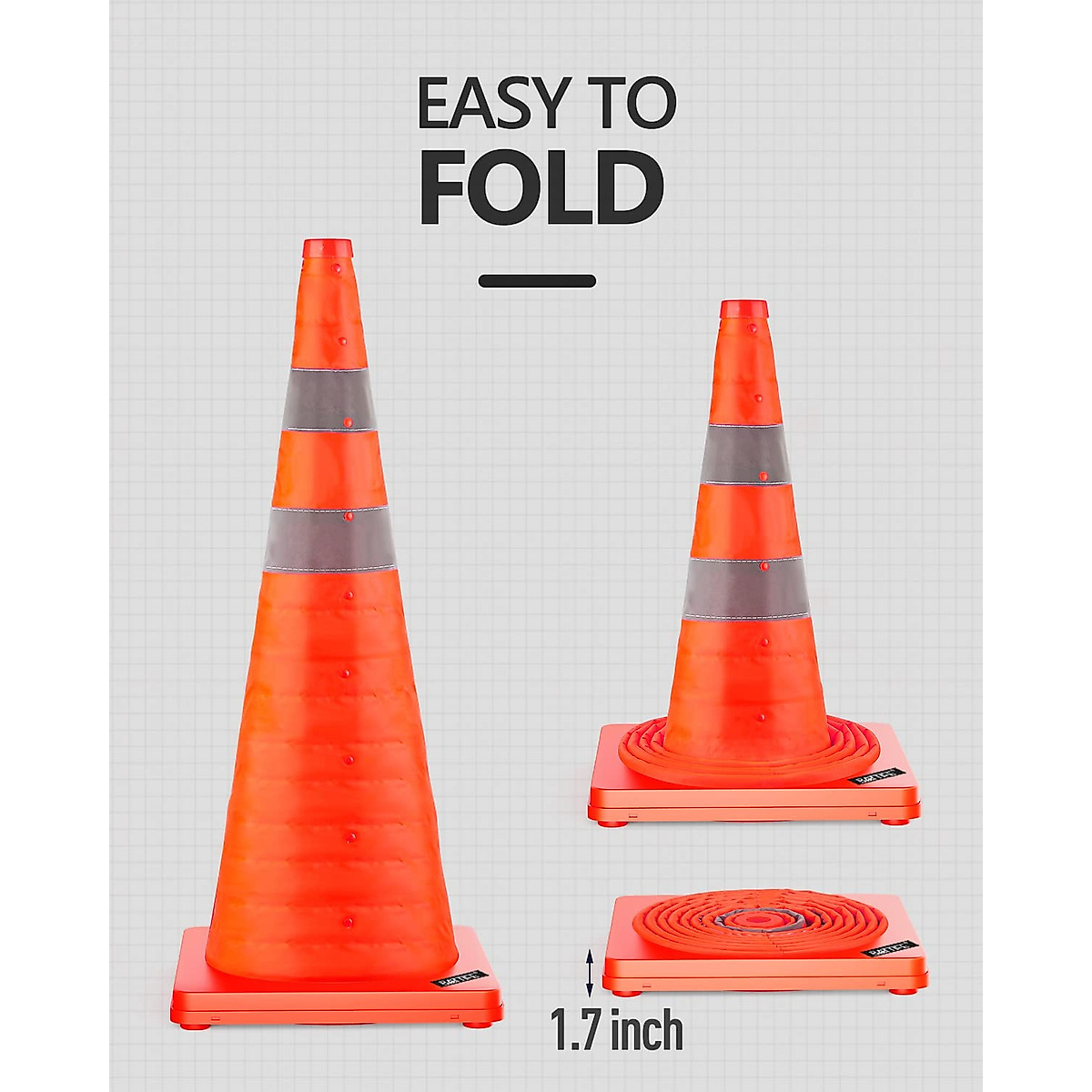 [4 Pack] BATTIFE 28 inch Collapsible Traffic Cones, Multi Purpose Orange Safety Cones with Reflective Collar, for Driving Practice and Road Parking