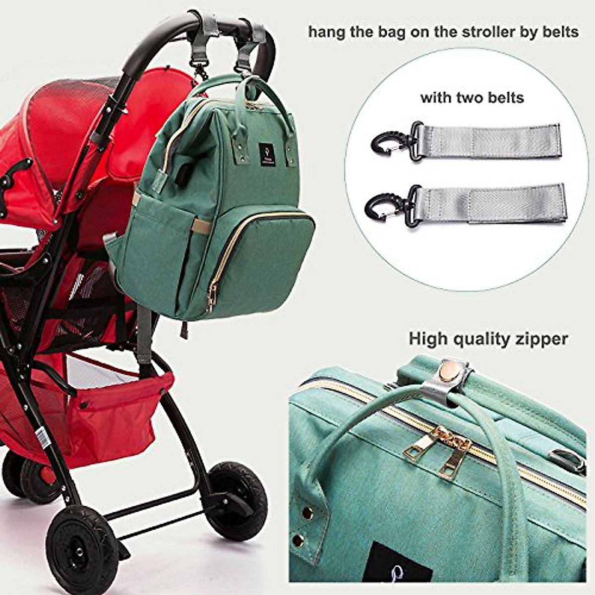 SUXCGE Baby Diaper Bag With USB Interface Large Capacity Waterproof Nappy Bag Kits Mummy Maternity Travel Backpack Nursing Handbag Grey