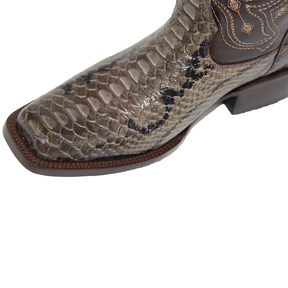 The Western Shops Mens Genuine Leather Python Snake Print Square Toe Cowboy Boot (6, Olive)