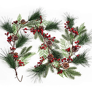DearHouse 6FT Berry Pine Christmas Garland with Spruce Cypress Berries Pinecones Winter Artificial Greenery Garland for Holiday Season Mantel Fireplace Table Runner Centerpiece New Year Decor