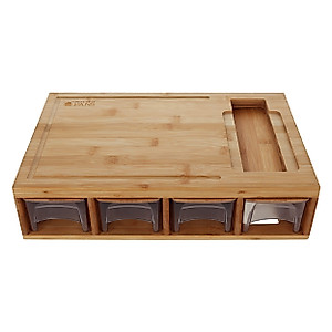 Potted Pans Meal Prep Station Food Chopping Board Set - 4 in 1 Bamboo Cutting Board with Containers, Lids, and Graters