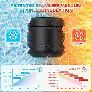 DaCool Lunch Thermos for Kids Vacuum Stainless Steel 13.5 Ounce Kids Food Thermos for Hot/Cold Food Insulated Food Jar Lunch Container Bento for School Office Picnic Travel Outdoors, BPA Free,Black