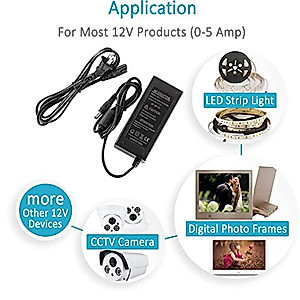 LEDMO Power Supply, Transformers,LED Adapter, 12V, 5A Max, 60 Watt Max, for LED Strip Christmas Lights 2023
