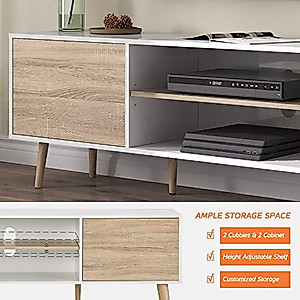 WAMPAT Mid Century Modern TV Stand for TVs up to 75 inches, Wood TV Console Media Cabinet with Storage, Entertainment Center for Living Room Bedroom, White and Oak, 70 inch