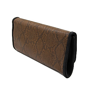 Premium Snakeskin PU Leather Turnlock Flap Handbag Clutch Bag, Coffee