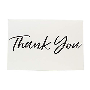 Thank You Cards and Envelopes Black Font White Card Stock - Bulk Box Set of 100 Notes For Weddings Graduations Baby Showers Birthdays