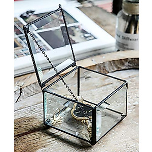 Retro Clear Glass Box Keepsake Jewelry Trinket Boxes Home Decor, Beveled Glass Display Box, 3.75x3.75x3 in