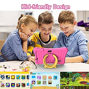 PRITOM Tablet for Kids, 7 inch Kids Tablets with WiFi, 32GB ROM, 2GB RAM, Bluetooth, Camera, Parental Control, Pre-Installed APPs, Games, Learning Educational Toddler Tablet with Case, Pink