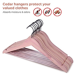 JS HANGER American Red Cedar Hangers 10 Pack, Smooth Finish Wood Coat Hangers for Suit Shirt, Aromatic Cedar Clothes Hangers with Swivel Hook & Notches for Dress, Jacket, Pants