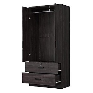 Better Home Products Carell Furniture Armoire Wardrobe with Mirror & Drawers in Tobacco