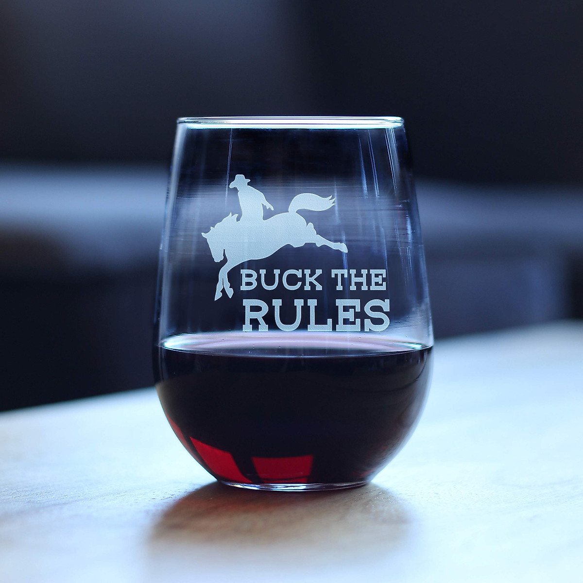 Buck the Rules - Funny Horse Stemless Wine Glass for Women & Men - Cute Funny Bday Glasses for Lovers of Horses